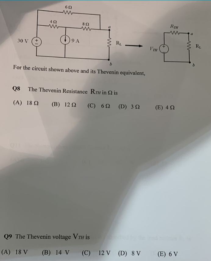 Solved 492 6Ω 892 9 A 30 V VTH b For the circuit shown above | Chegg.com