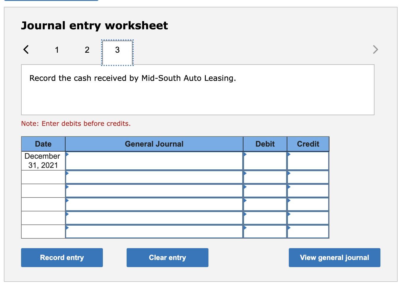 Solved Journal entry worksheet Record the cash | Chegg.com