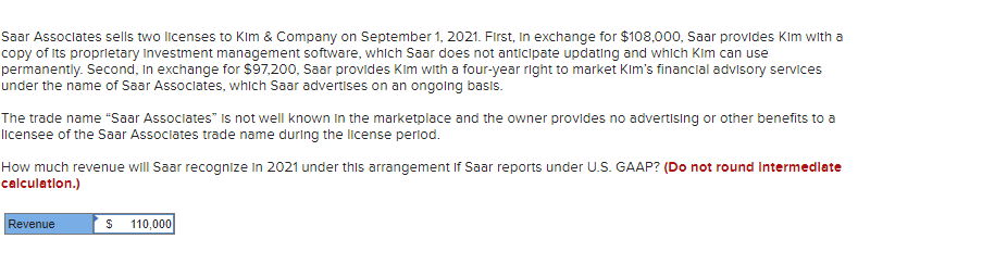 Solved Saar Associates sells two licenses to Kim & Company | Chegg.com