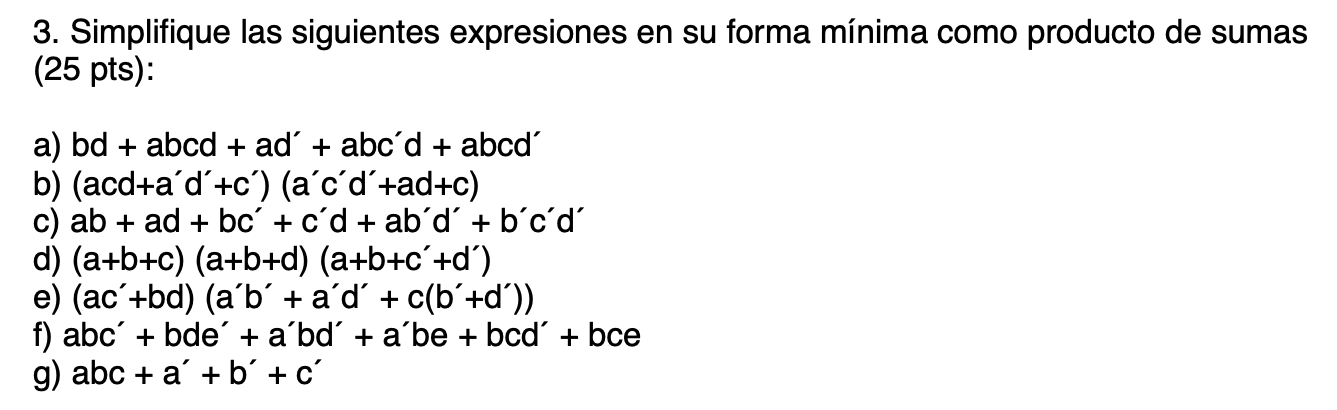 Solved 3. Simplify the following expressions in minimal form | Chegg.com