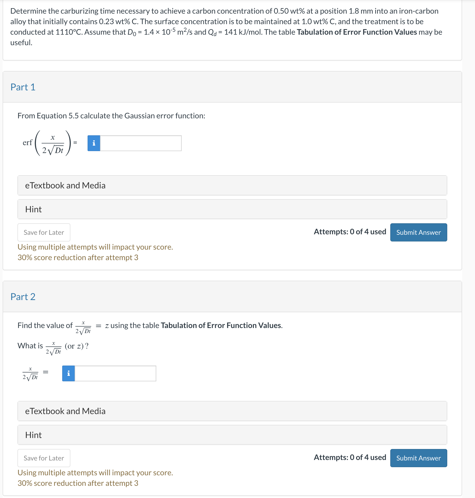Solved Determine the carburizing time necessary to achieve a | Chegg.com