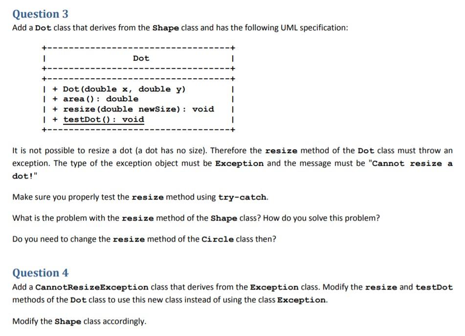 Solved Question 1 Create a Shape class with the following | Chegg.com