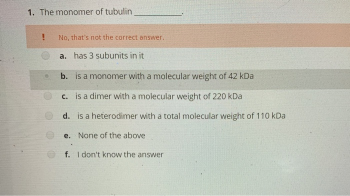 Solved 1. The monomer of tubulin No, that's not the correct | Chegg.com