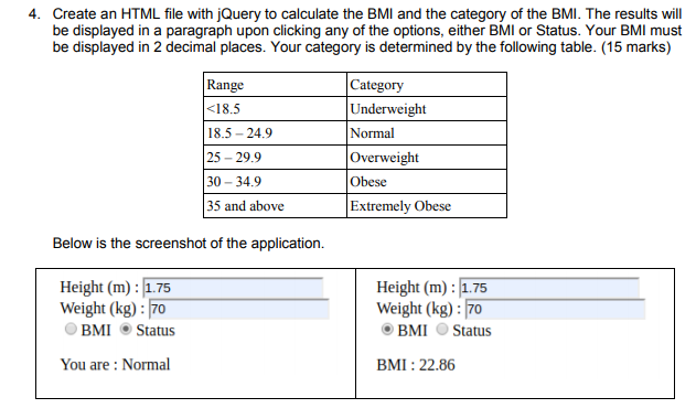 Solved 4. Create an HTML file with jQuery to calculate the | Chegg.com