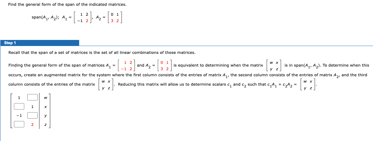 Solved Find the general form of the span of the indicated | Chegg.com