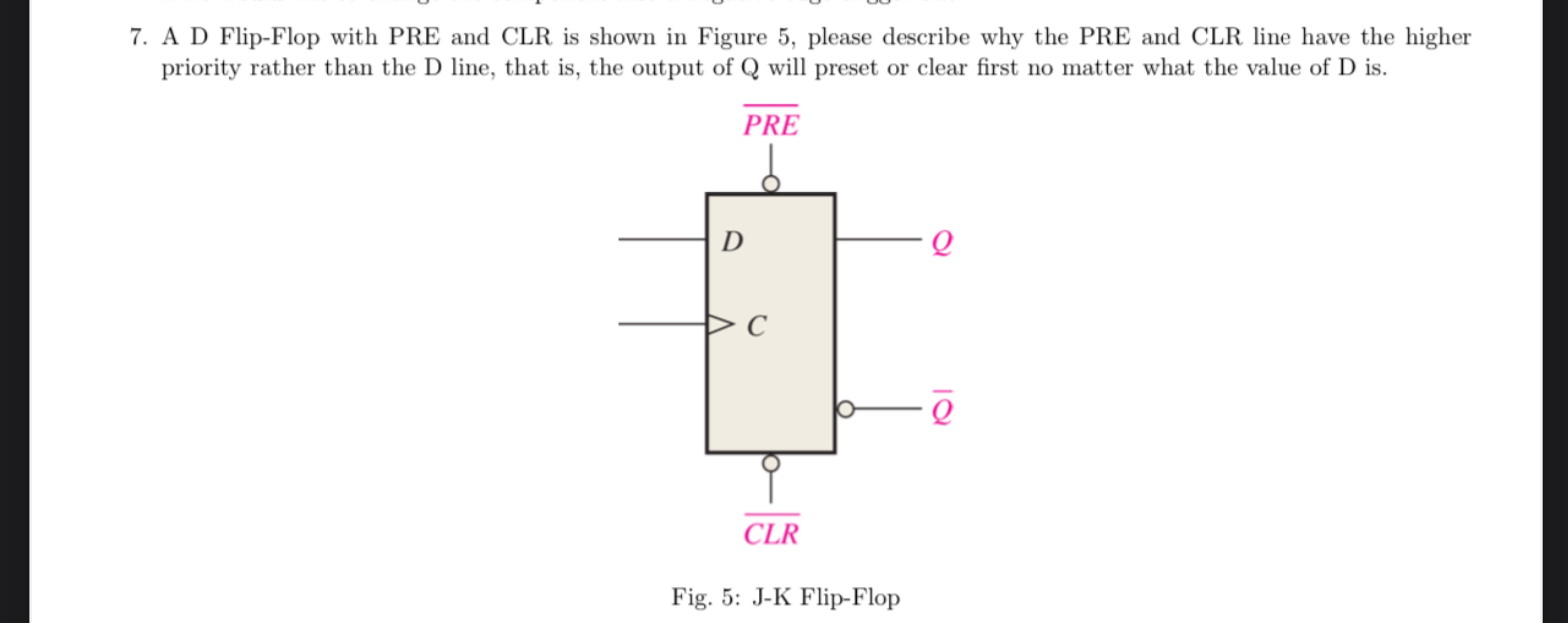 Solved A D Flip-Flop with PRE and CLR is shown in Figure 5, | Chegg.com