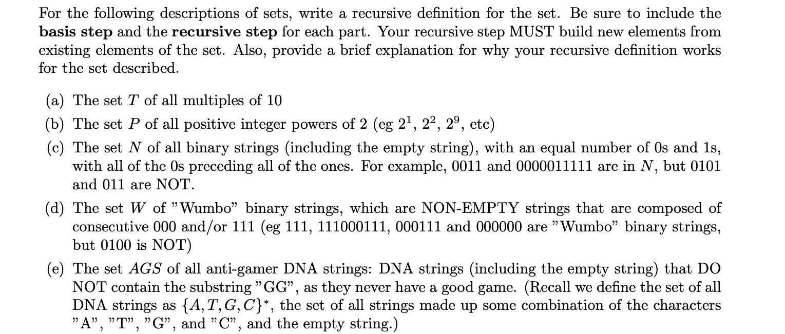 Solved For the following descriptions of sets, write a | Chegg.com