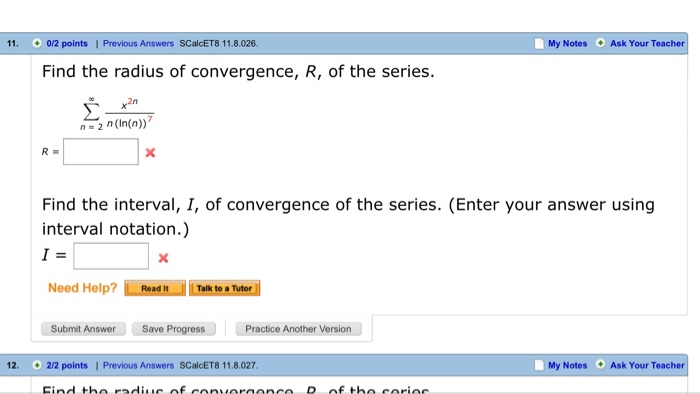 Solved 11. 0/2 points | Previous Answers SCalcET8 11.8.026. | Chegg.com