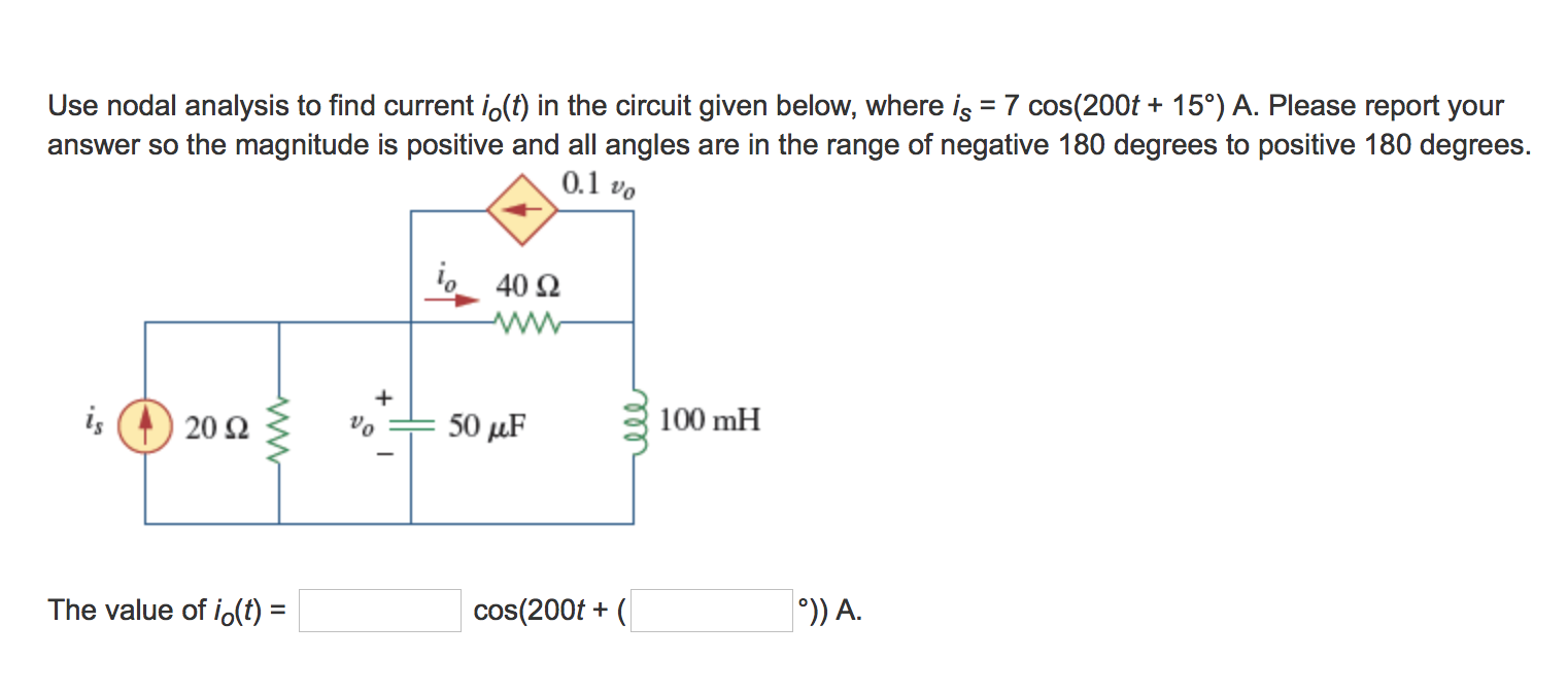 Solved Use nodal analysis to find current io(t) in the | Chegg.com