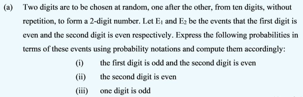 Solved (a) Two digits are to be chosen at random, one after | Chegg.com