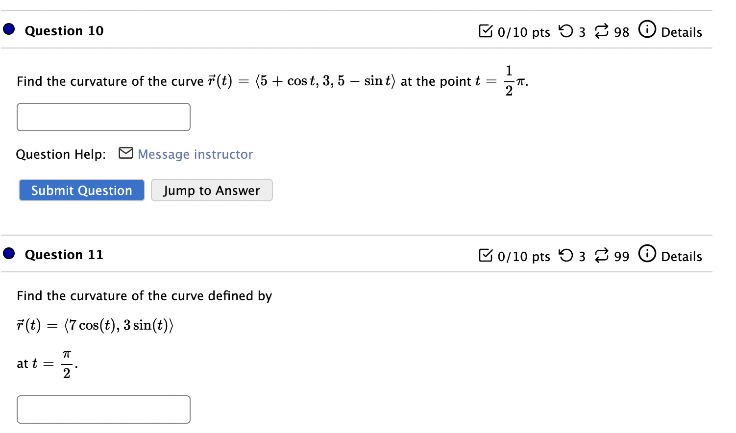 Solved Question 10 Find The Curvature Of The Curve R T 5