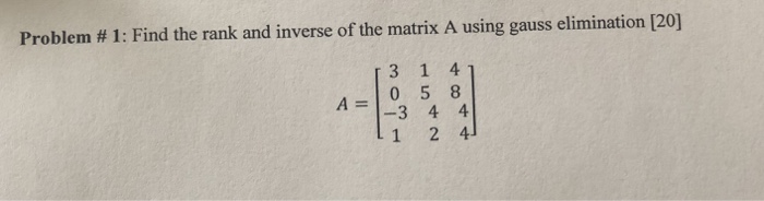 Solved Problem # 1: Find the rank and inverse of the matrix | Chegg.com