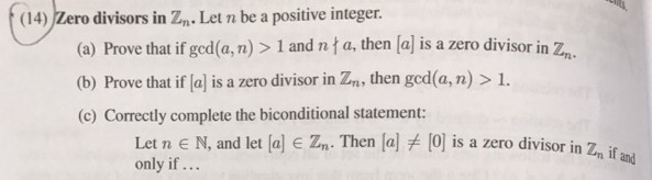 Solved (14) Zero divisors in Zn. Let n be a positive | Chegg.com