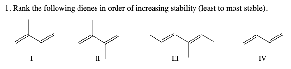 Solved 1. Rank the following dienes in order of increasing | Chegg.com