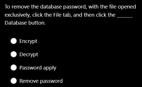 Solved To remove the database password, with the file opened | Chegg.com