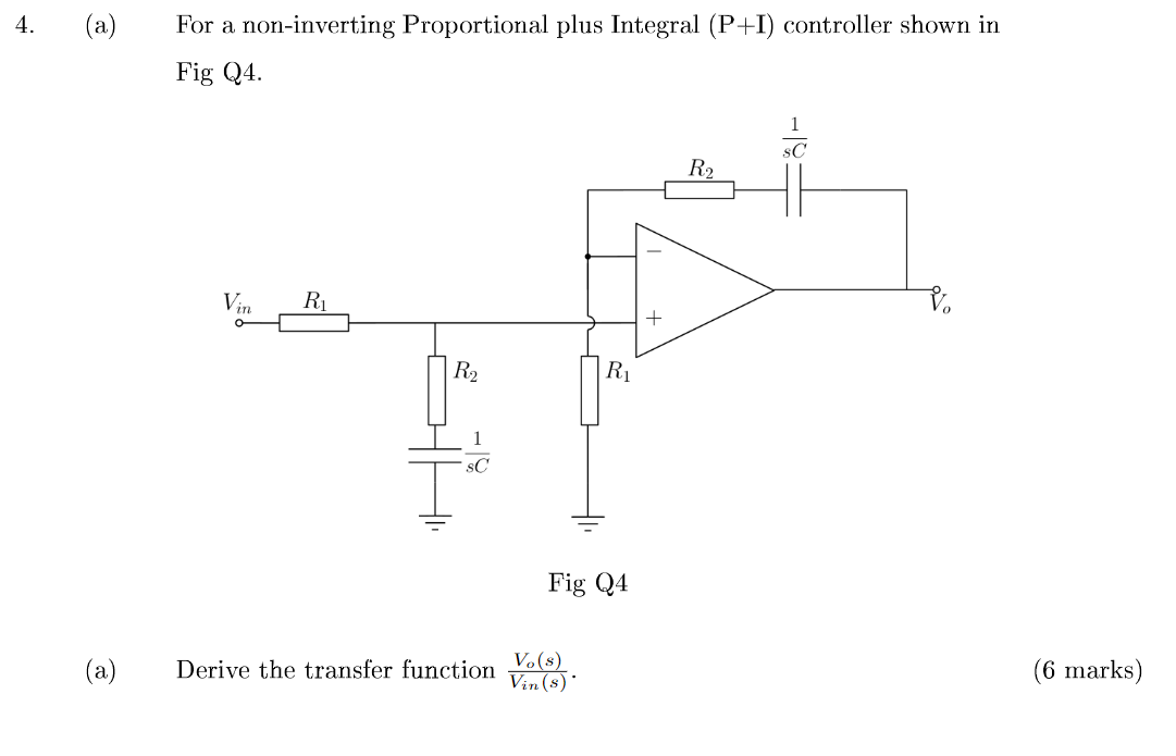 Solved (a ) For a non-inverting Proportional plus Integral | Chegg.com