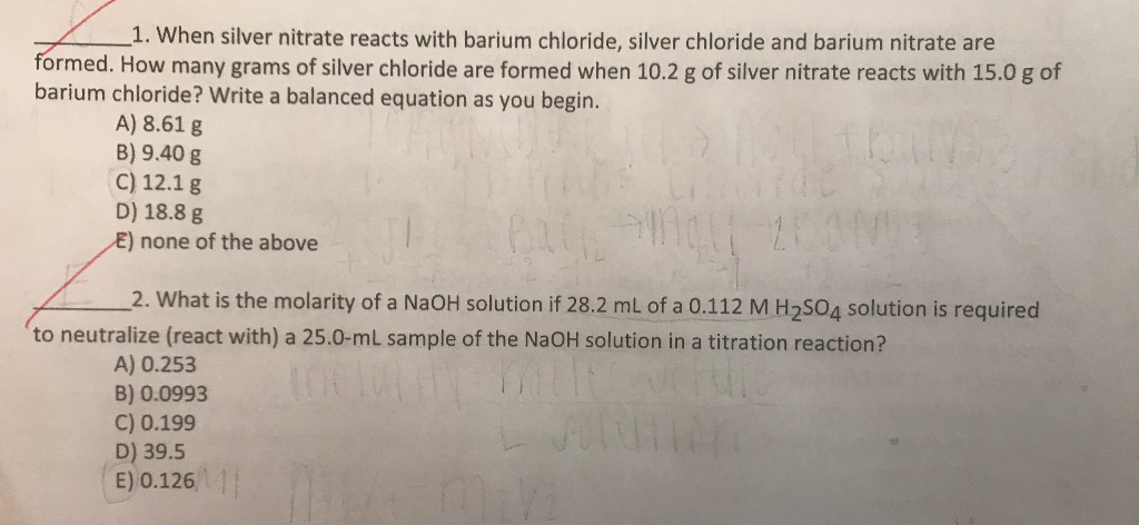 Solved 1. When silver nitrate reacts with barium chloride, | Chegg.com