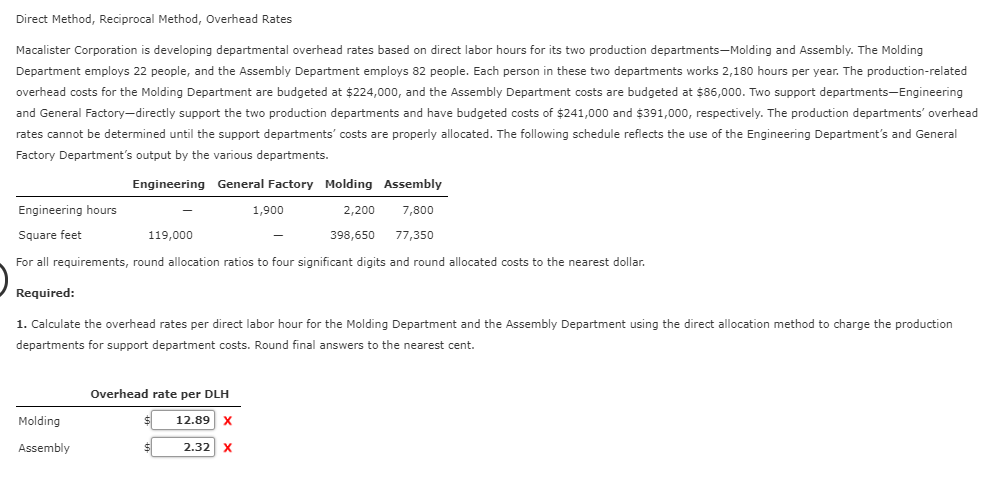 Solved Direct Method, Reciprocal Method, Overhead Rates | Chegg.com