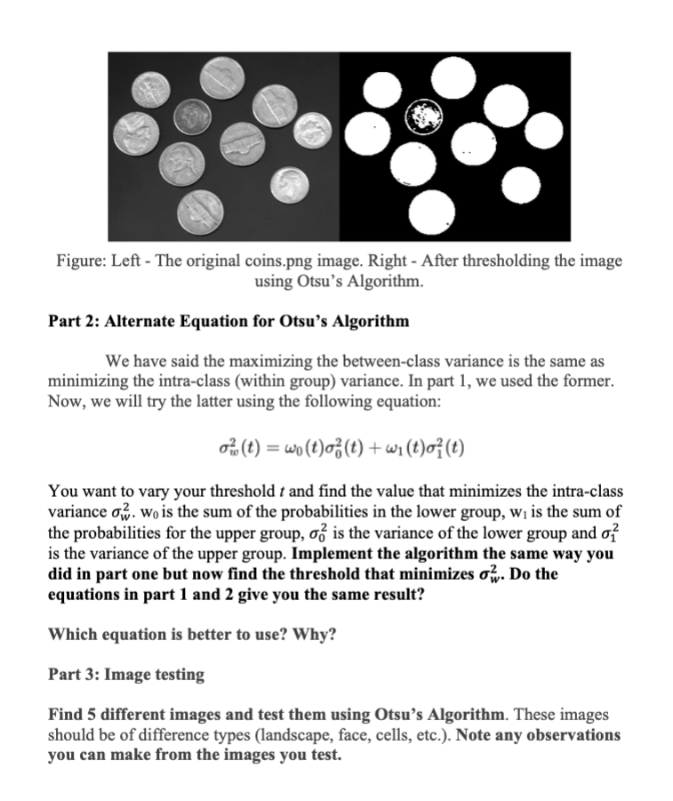 Part 1 Implementing Otsus Algorithm Otsus 