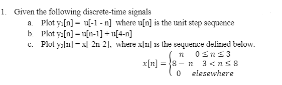 Solved 1. Given the following discrete-time signals a. Plot | Chegg.com