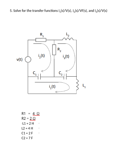 Solved 5. Solve for the transfer functions 1,(s)/V(s), | Chegg.com