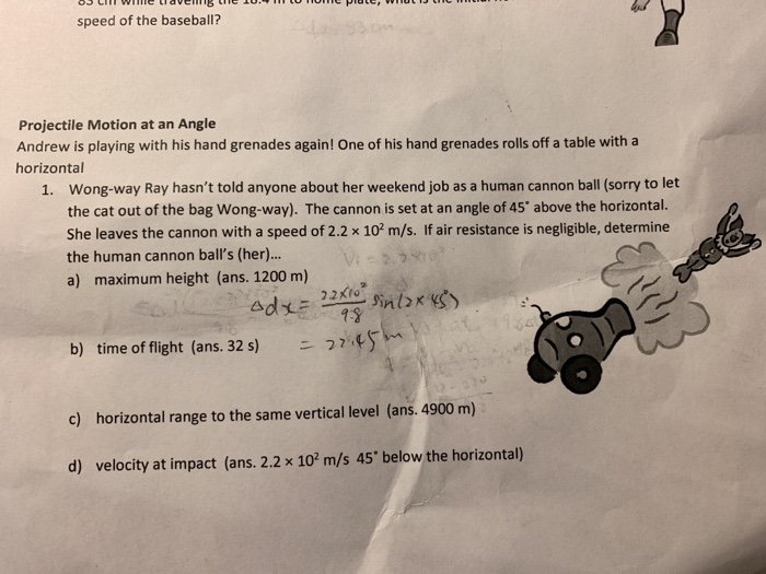 Solved speed of the baseball? Projectile Motion at an Angle | Chegg.com