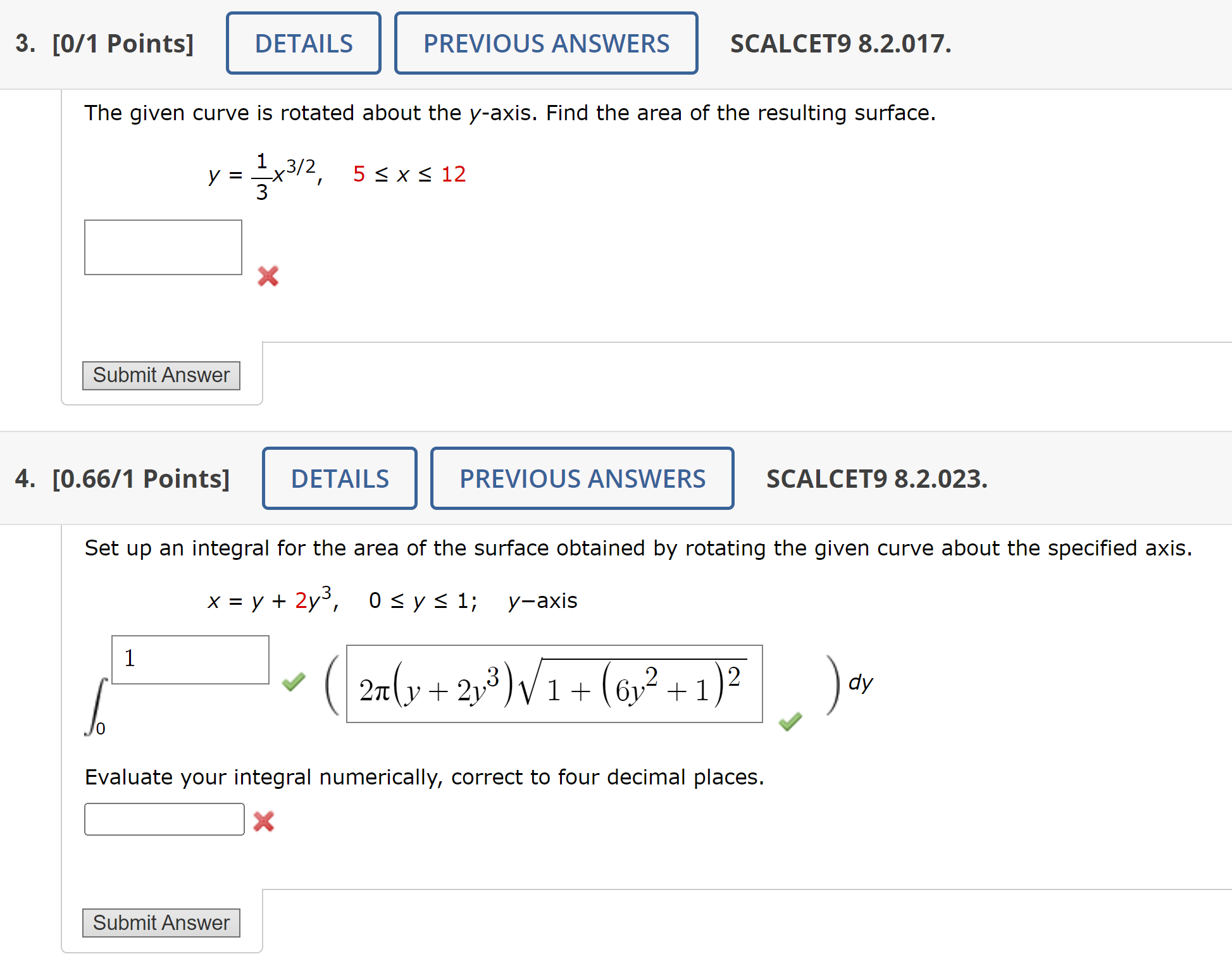 Solved The given curve is rotated about the y-axis. Find the | Chegg.com