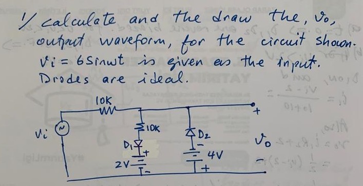 Solved 1) calculate and the draw the, vo, output waveform, | Chegg.com