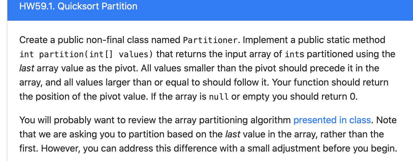 Solved Hw591 Quicksort Partition Create A Public Non Final 5723