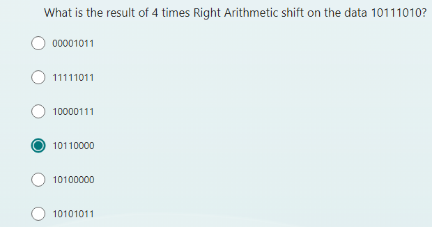 Solved What is the result of 4 times Right Arithmetic shift | Chegg.com