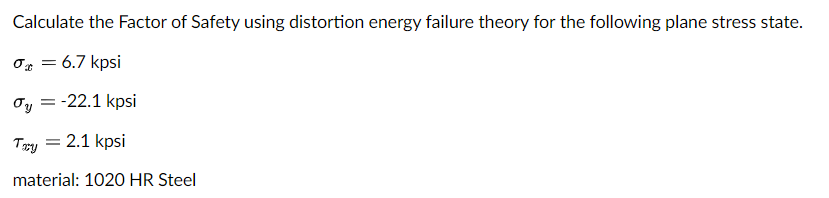 Solved Calculate the Factor of Safety using distortion | Chegg.com