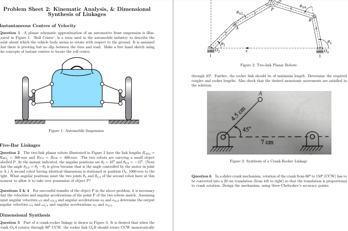 Problem Sheet 2: Kinematic Analysis, \& Dimensional | Chegg.com