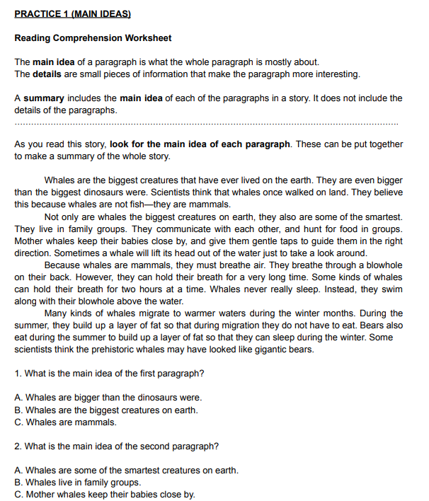 PRACTICE 1 (MAIN IDEAS) Reading Comprehension | Chegg.com