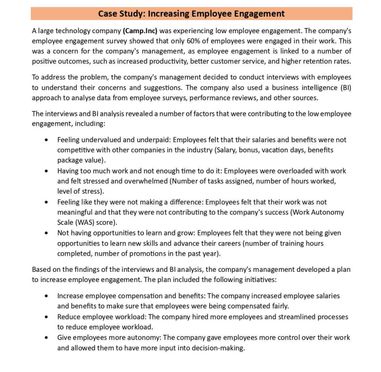 Solved Case Study: Increasing Employee Engagement A large | Chegg.com