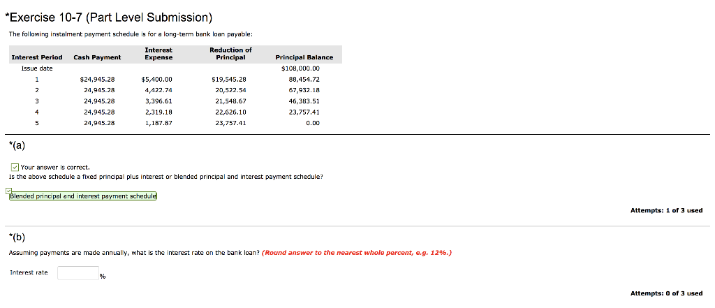 Solved *Exercise 10-7 (Part Level Submission) The following | Chegg.com