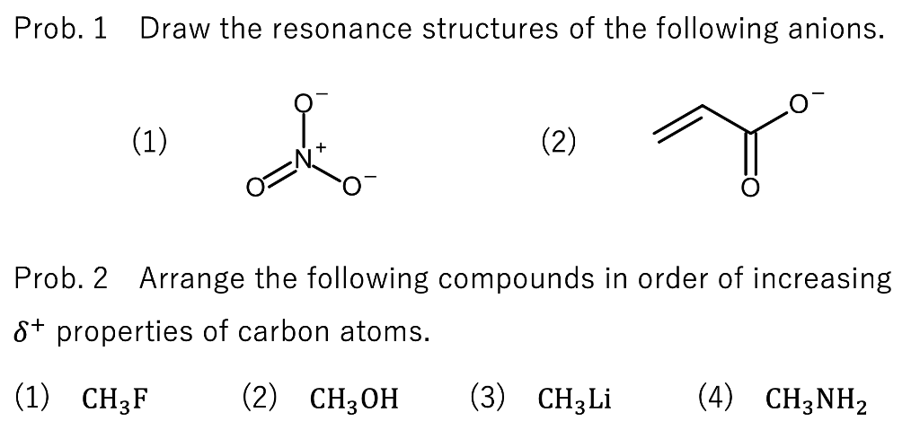 Solved Prob. 1 Draw the resonance structures of the | Chegg.com