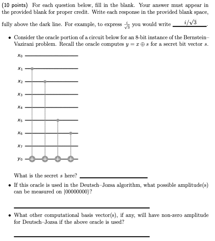 Solved (10 points) For each question below, fill in the | Chegg.com
