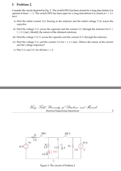 Solved Consider the circuit depicted in Fig. 2. The switch | Chegg.com
