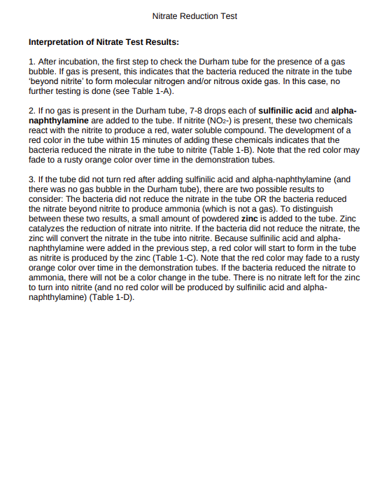 Solved Nitrate Reduction Test Anaerobic Respiration - | Chegg.com