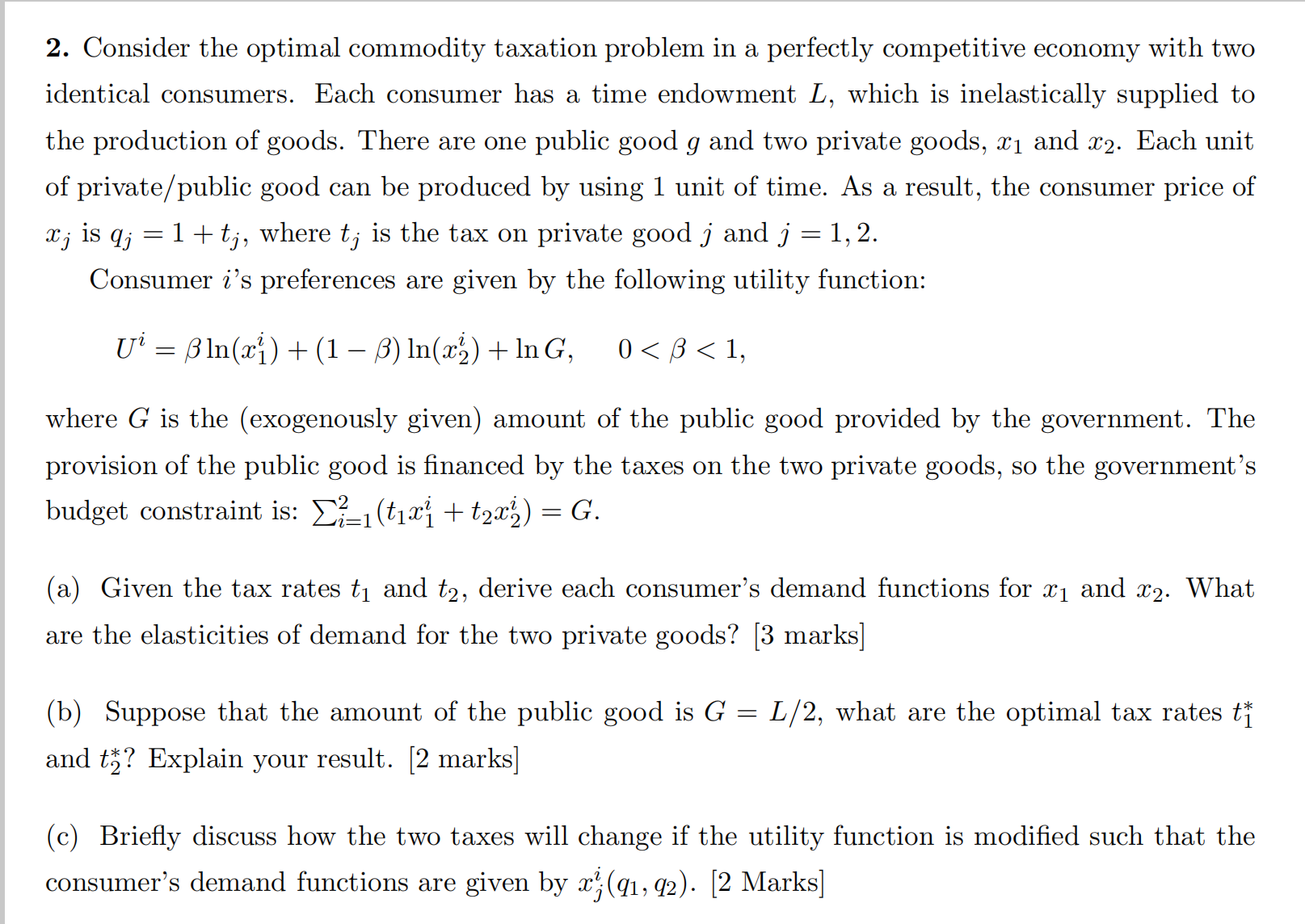 Solved 2. Consider the optimal commodity taxation problem in | Chegg.com