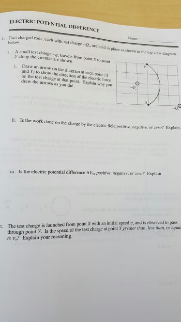 Solved ELECTRIC POTENTIAL DIFFERENCE Name 1, Two charged | Chegg.com