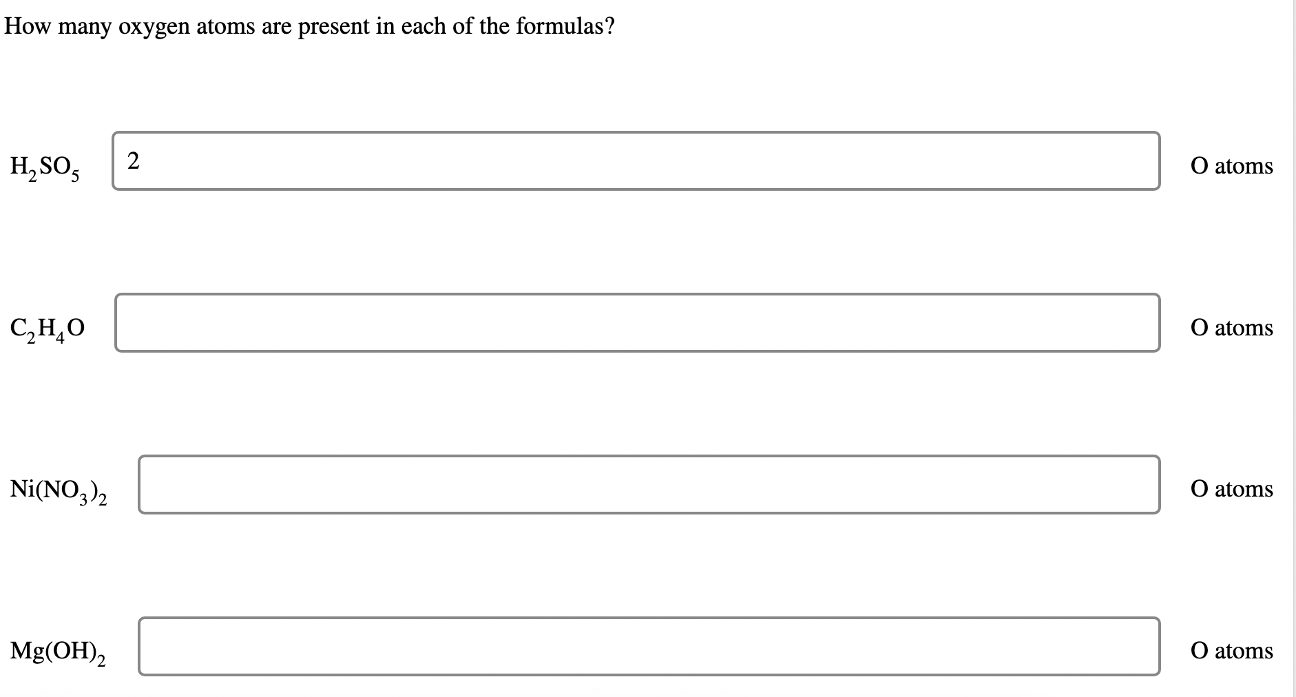 Solved How many oxygen atoms are present in each of the | Chegg.com