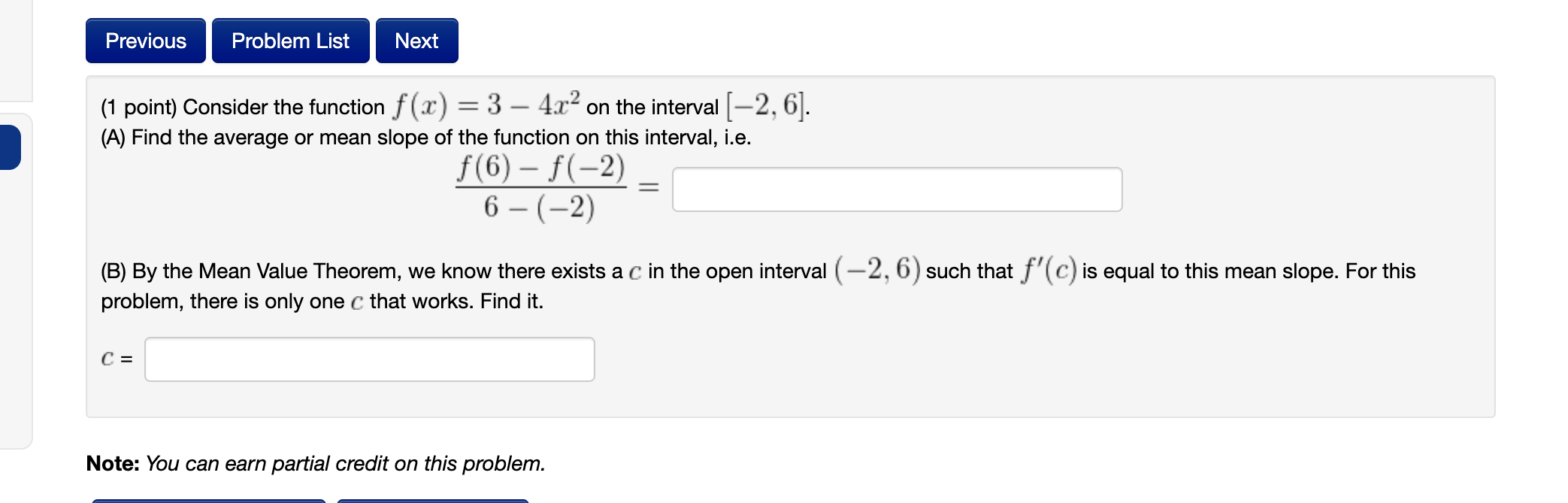 Solved Previous Problem List Next (1 point) Consider the | Chegg.com