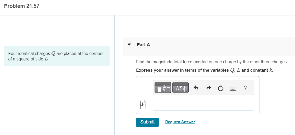 Solved Problem 21.57Four identical charges Q ﻿are placed at | Chegg.com