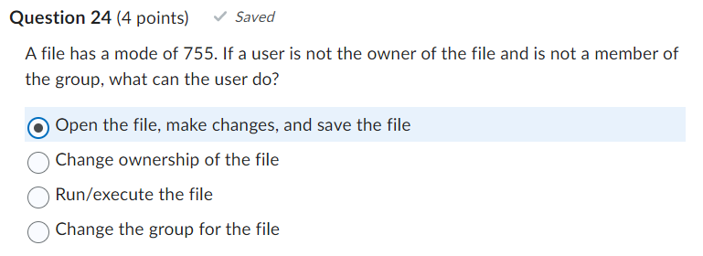 Solved A file has the permissions −rw−r−r−− set. If a user | Chegg.com