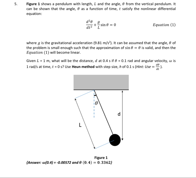 Solved Figure 1 shows a pendulum with length, L and the | Chegg.com