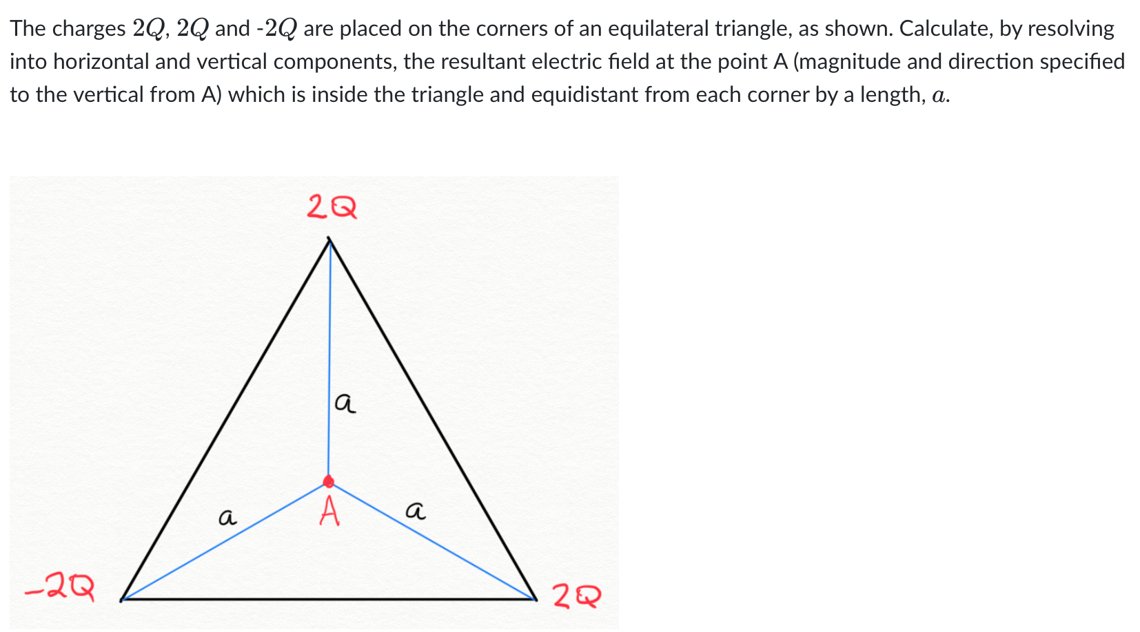 Solved The charges 2Q, 2Q and -2Q are placed on the corners | Chegg.com