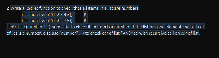 2 Write a Racket function to check that all items in | Chegg.com