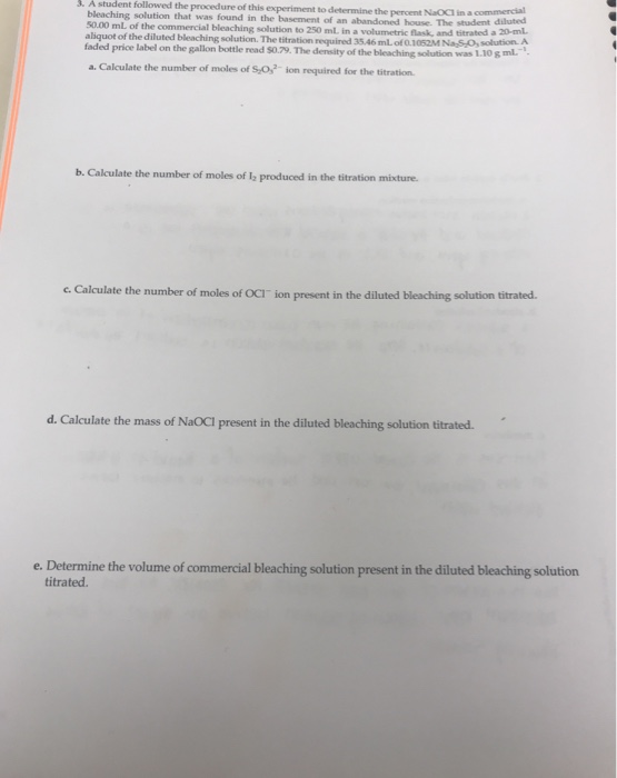 Solved . A student followed the procedure of this experiment | Chegg.com