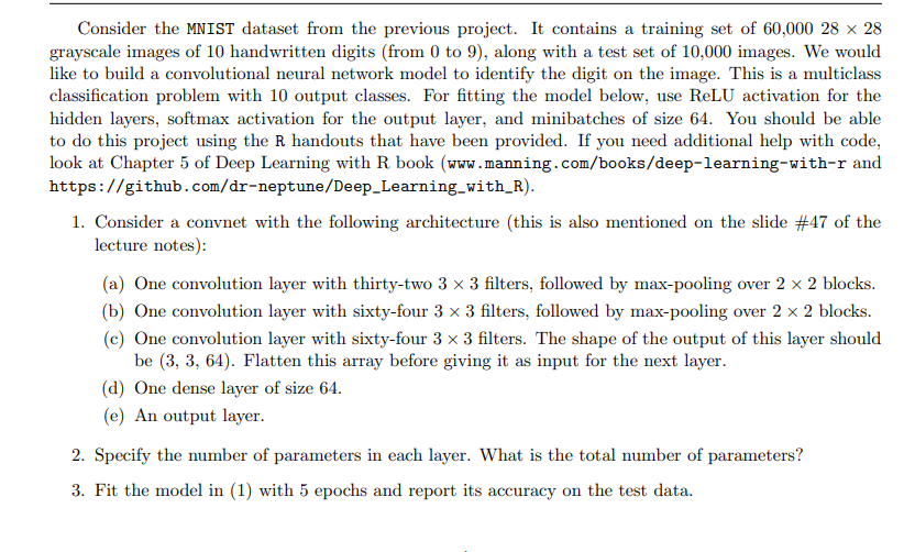 Solved Consider the MNIST dataset from the previous project. | Chegg.com